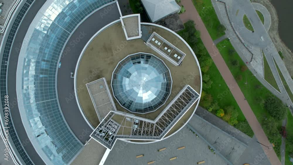 Vidéo Stock Top view of modern round building with dome. Stock footage ...