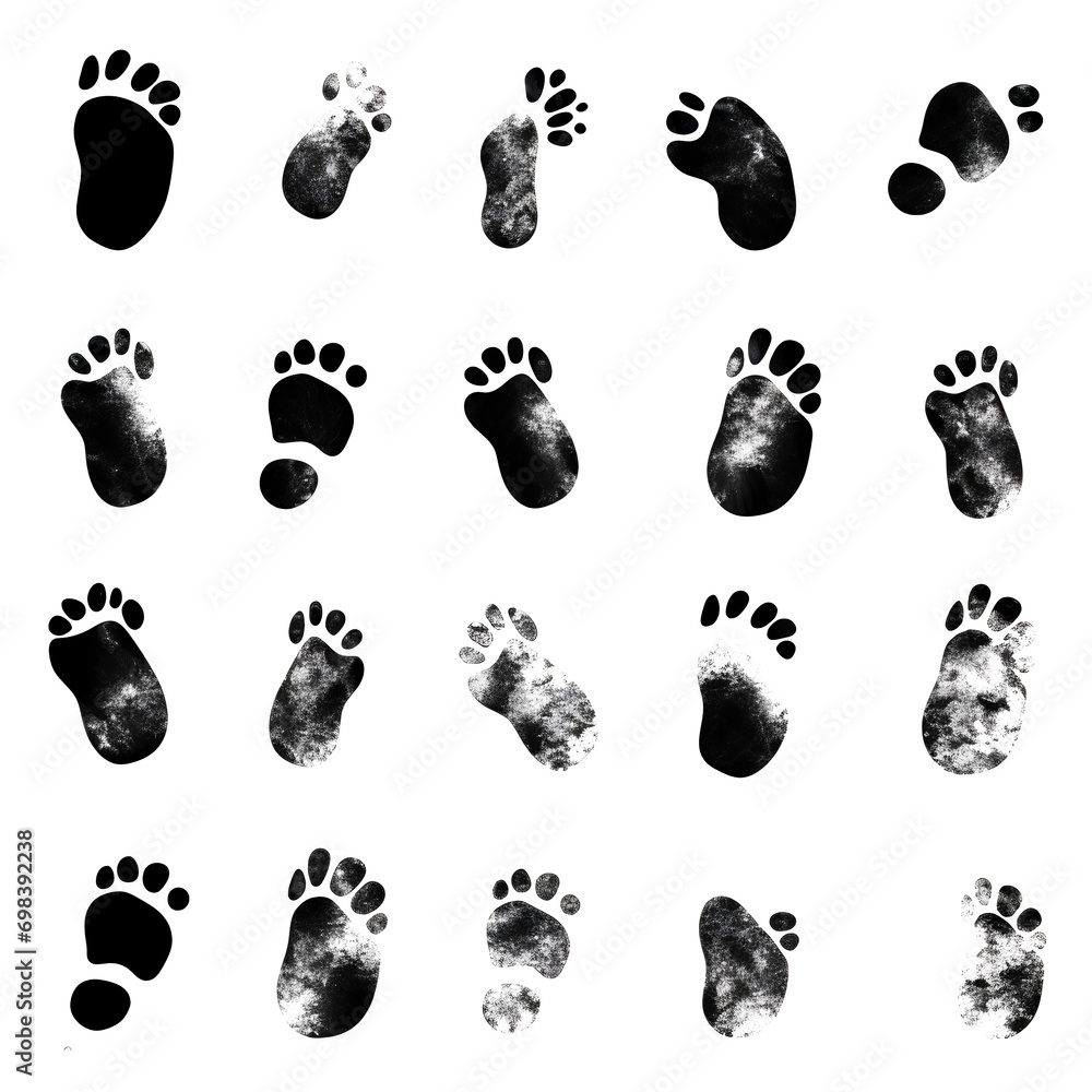 Footprint icons. Various human footprints, isolated on transparent ...