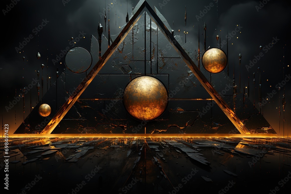 Illumination Triangle Neon with Shine Glow. 3D rendering. Futuristic VJ ...