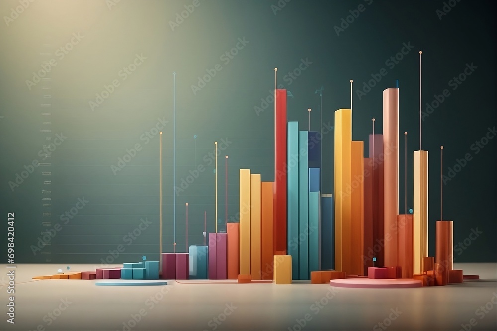 Colorful 3D Bar Graphs on a Wooden Base with Light Rays, Colorful 3D ...