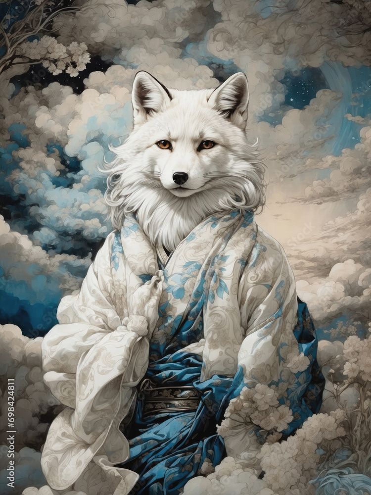 An illustration of a fox, the messenger of the gods, who brings a ...