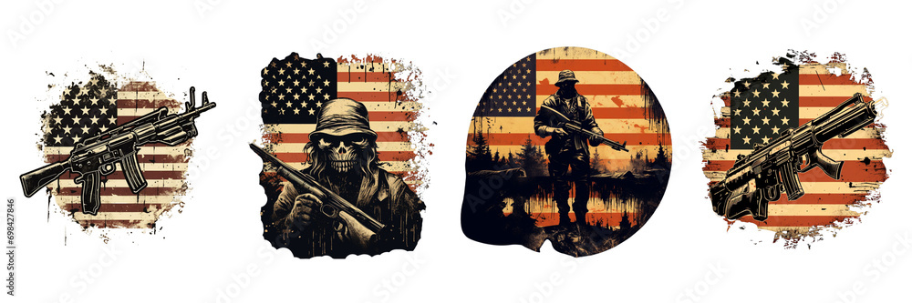 Set of grunge-style design that celebrates the Second Amendment and its ...