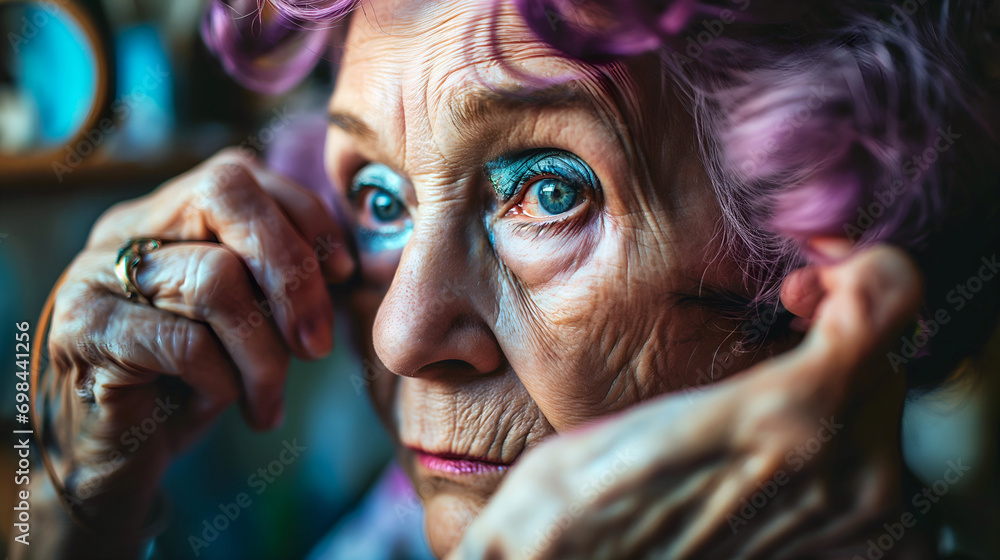 Elderly grandmother. Gaudy glamour. The 70s touch-up mishap Stock Photo ...