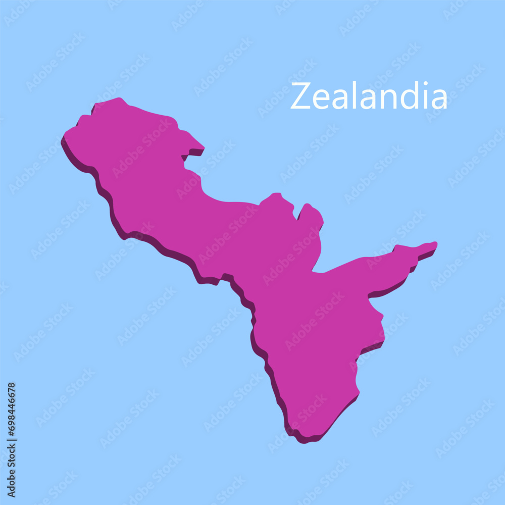 Zealandia Continent 3d map vector, illustration. Eight continent of the ...