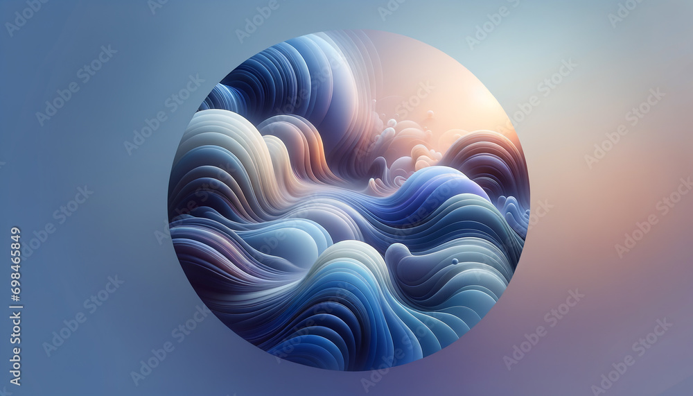 Tranquil fluid shapes in soft blues and greens, evoking calm and ...