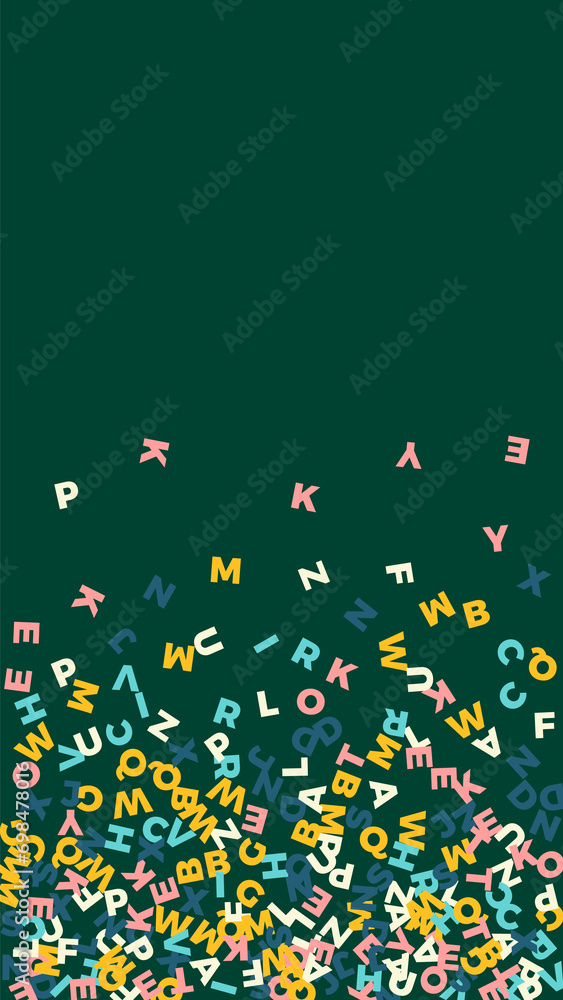 Falling letters of English language. Pastel flying words of Latin ...