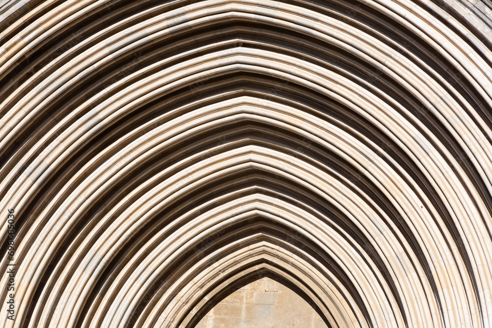 Gothic arches of the entrance door of a church or Cathedral Stock Photo ...