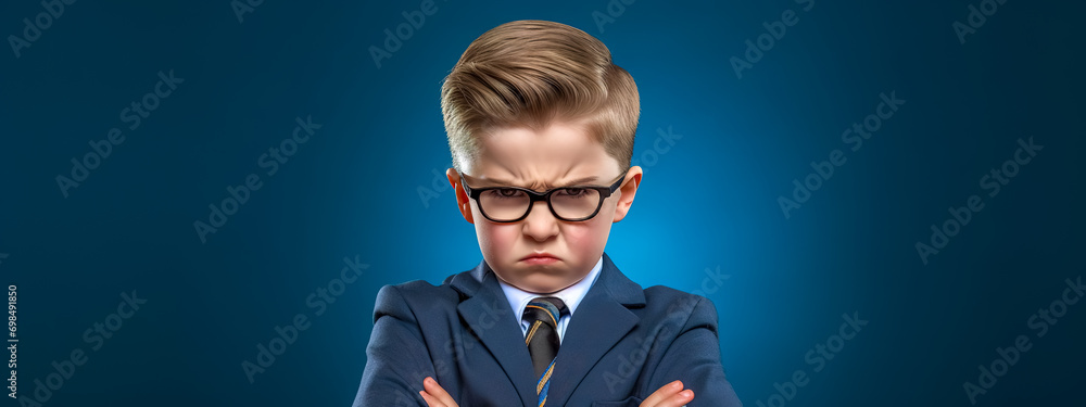 pretty boy dressed in a formal business suit, giving a serious and ...