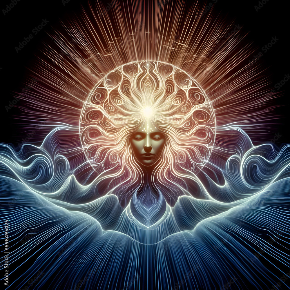 Inner Light Radiance. A person surrounded by radiant psychic waves ...