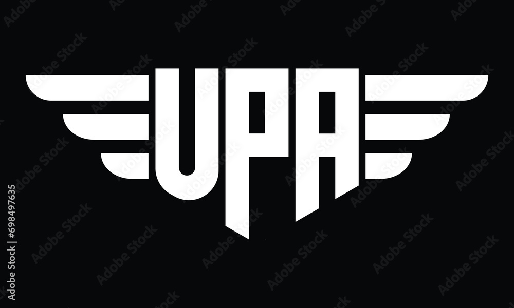 UPA three letter logo, creative wings shape logo design vector template ...