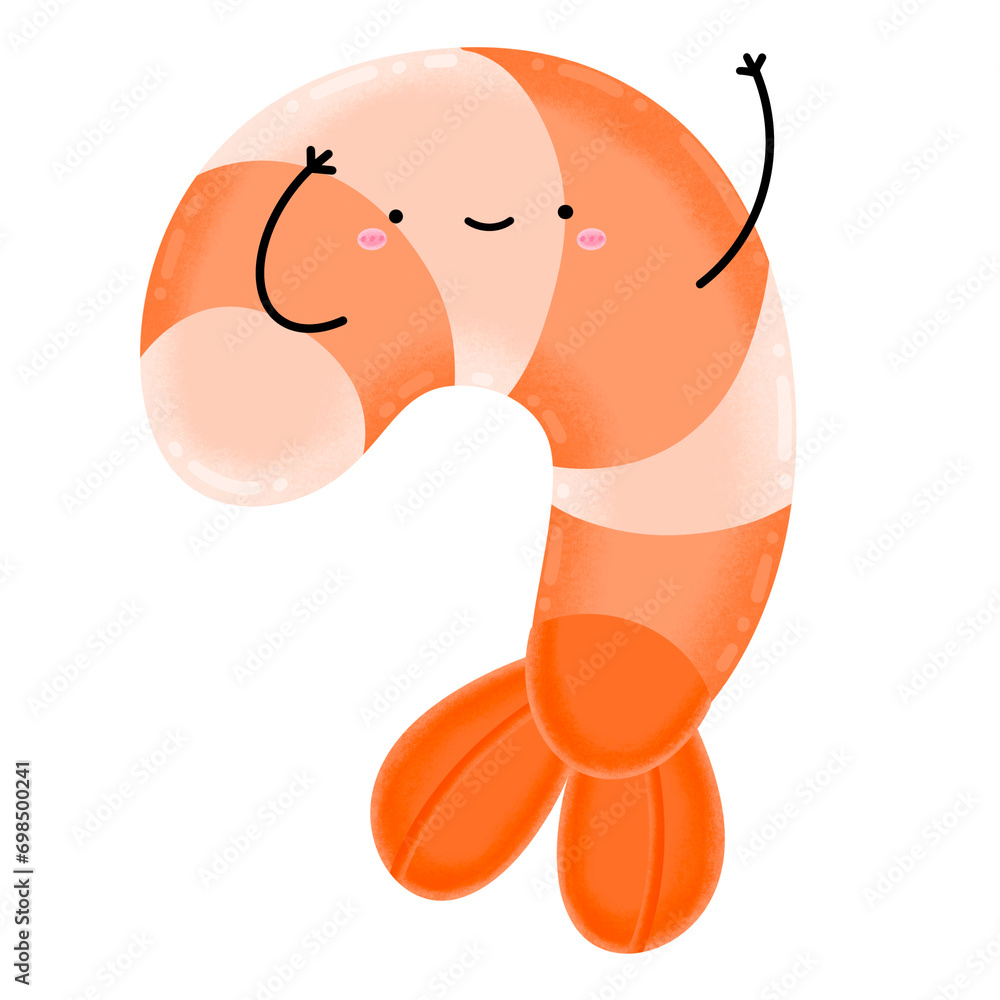 Cute Shrimp Mascot Character Kawaii Cartoon Shrimp Cartoon illustration Ebi Cartoon illustration ...