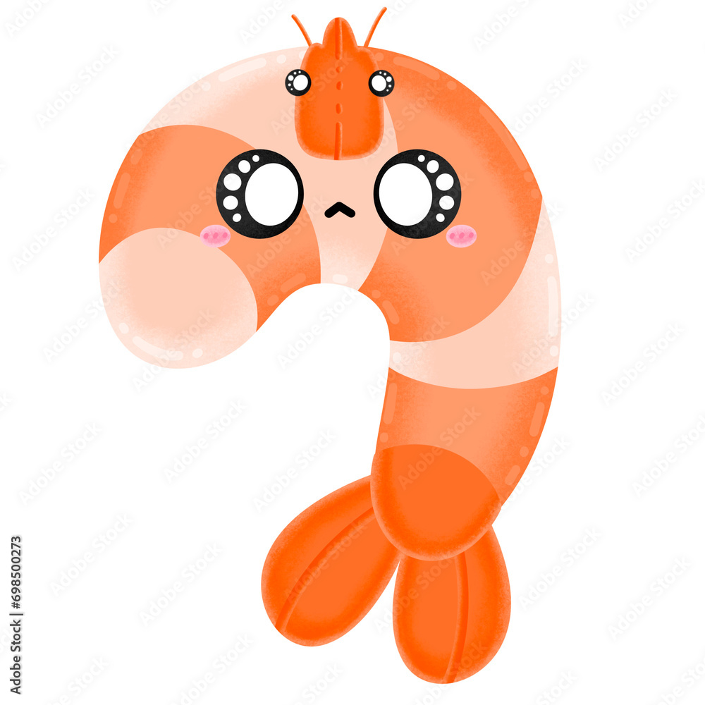 Cute Shrimp Mascot Character Kawaii Cartoon Shrimp Cartoon illustration Ebi Cartoon illustration ...
