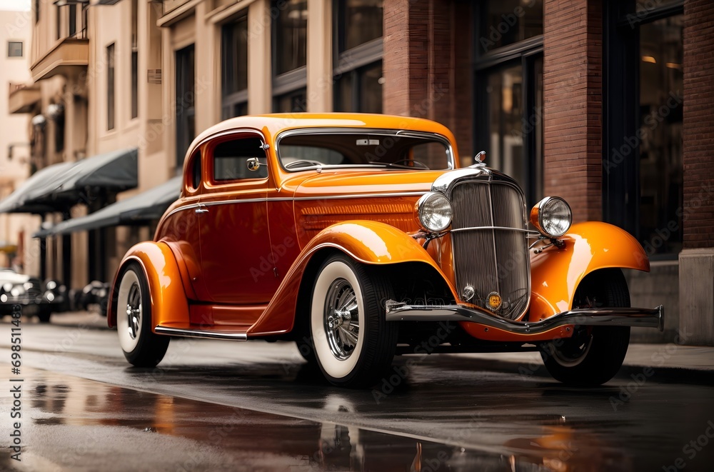 Beautiful hot rod vintage orange car, automotive wallpaper, background ...