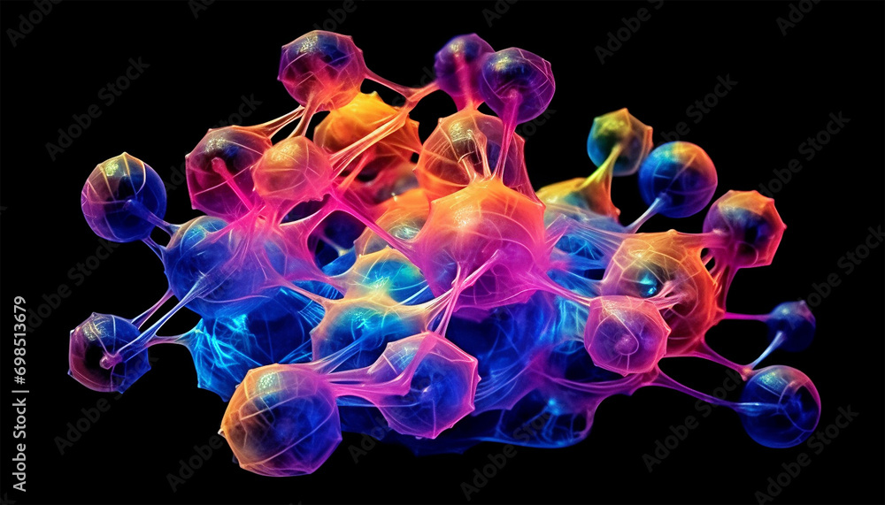 Neon light molecule black background. Alternative hydrogen energy ...