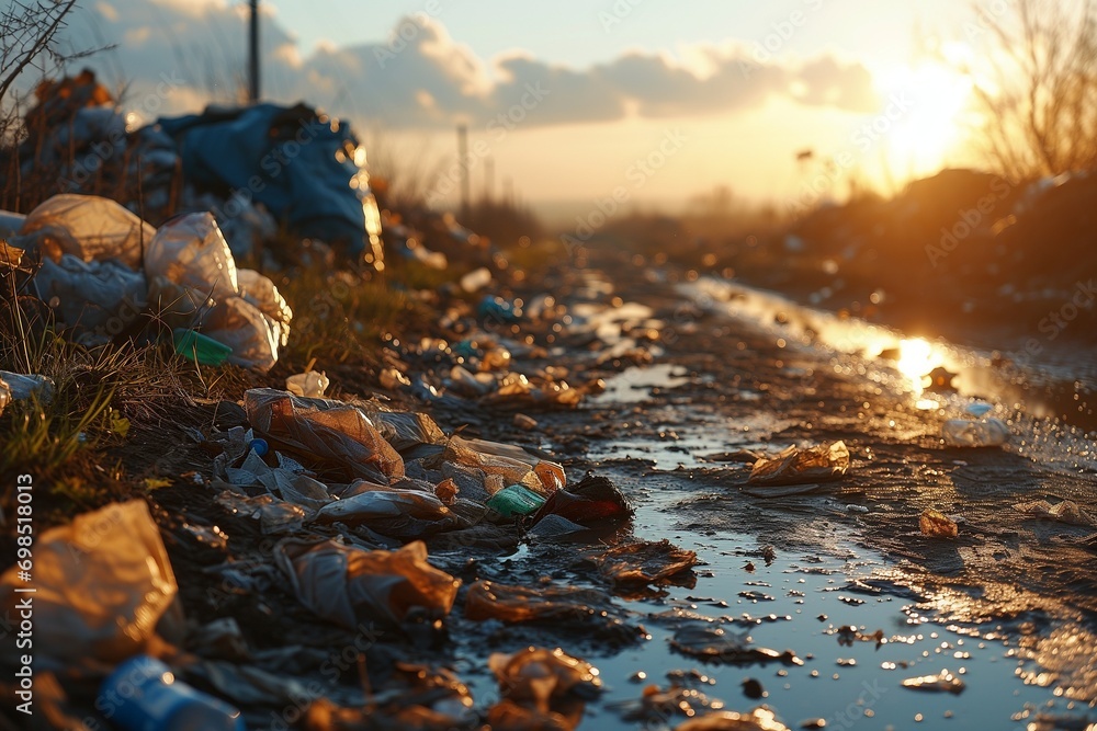 AI generated illustration of a stack of trash, environment pollution ...