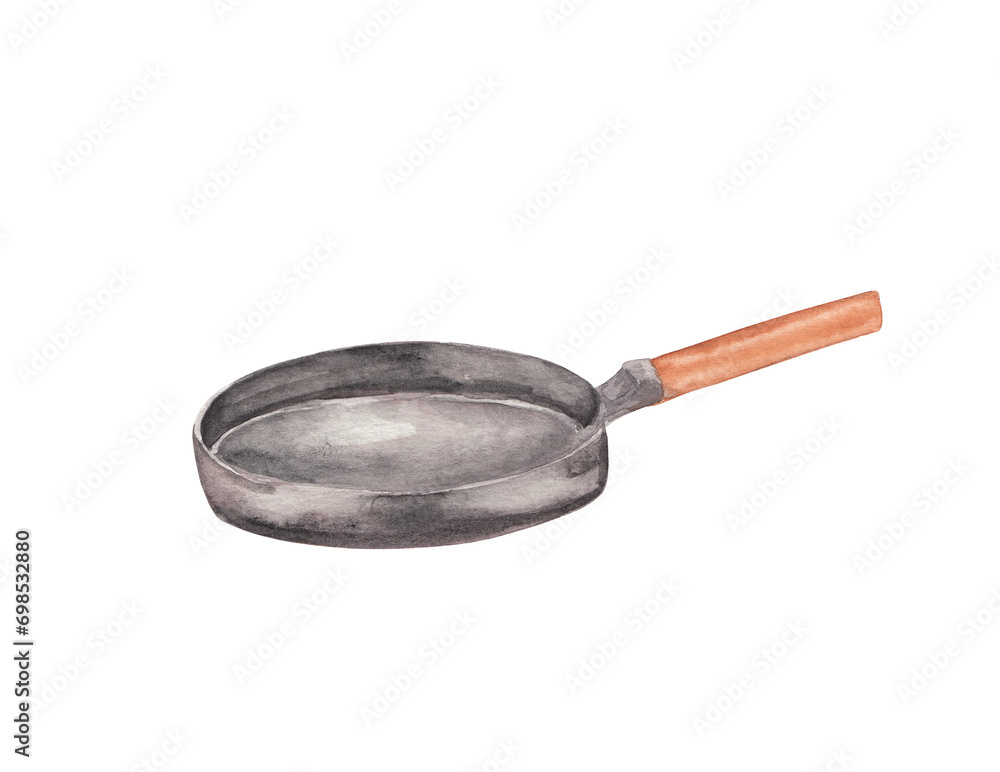 Iron frying pan watercolor illustration Hand-painted and hand-drawn png ...