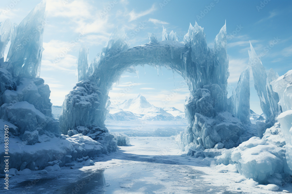 Arch-shaped ice formation in a glacier, showcasing the sculptural ...