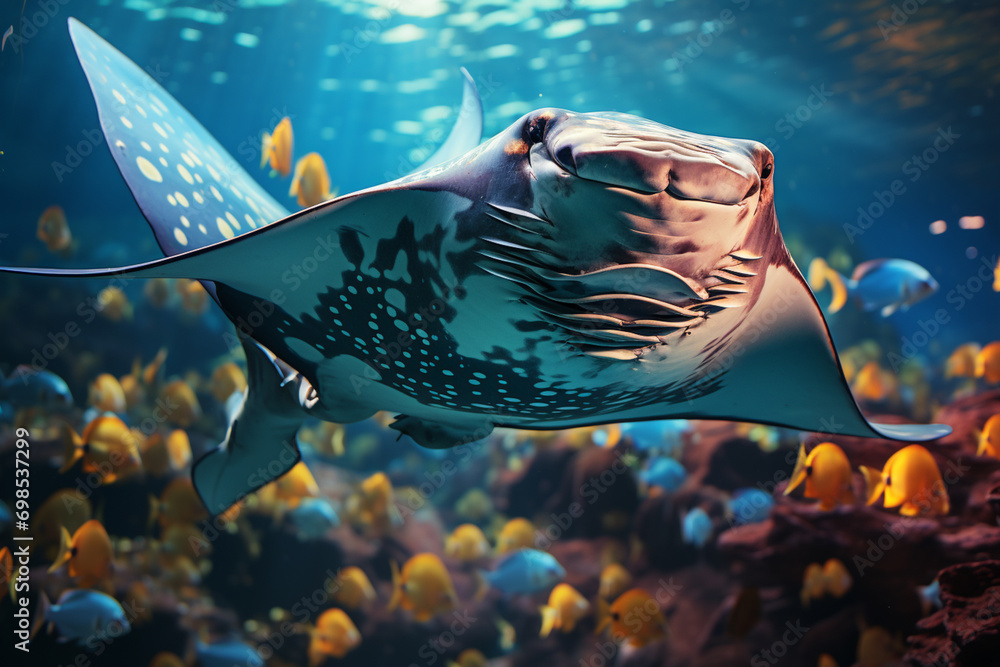 Underwater photograph capturing the graceful movement of manta rays ...