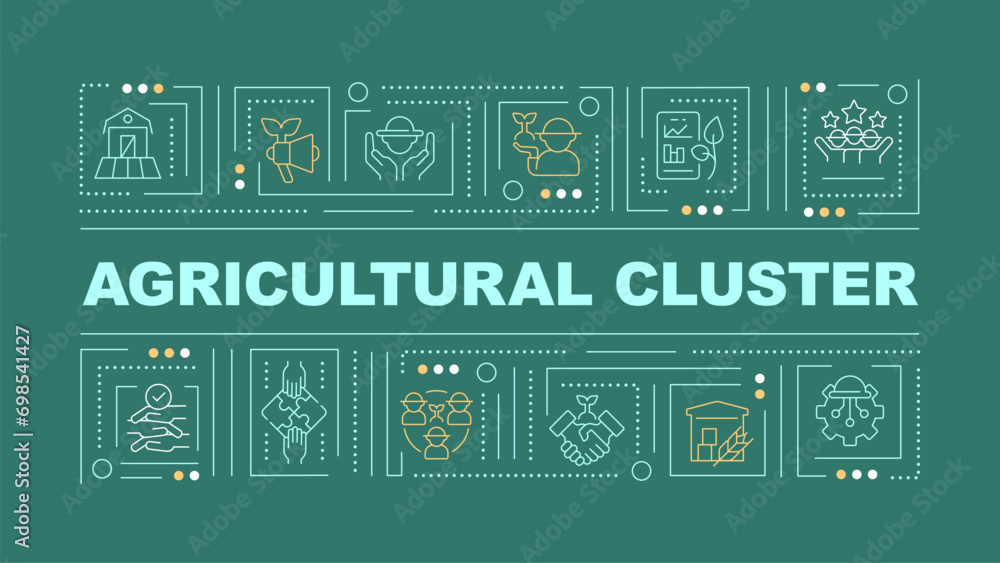 2D agricultural clusters text with various creative thin linear icons ...