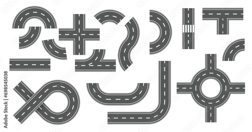 Street and road with footpaths and crossroads. Vector elements for city ...