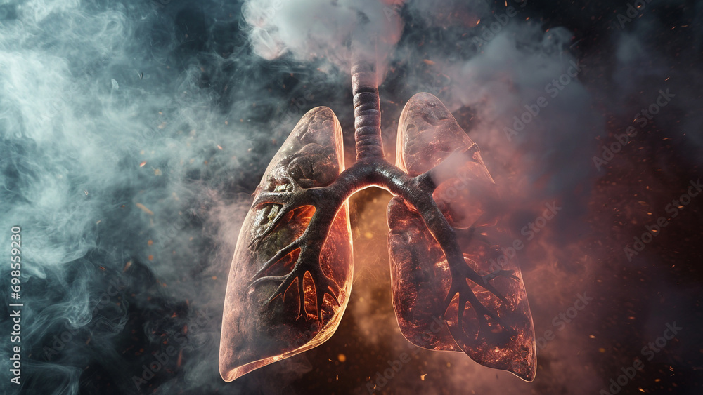 Damaged lungs from smoke cigarette or polluted air or causing ...