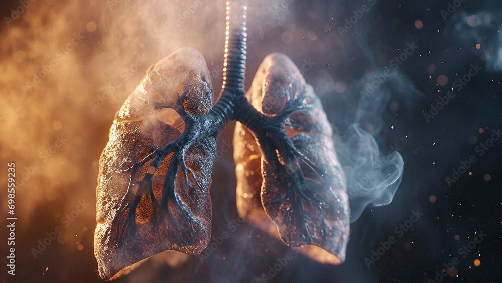 Damaged lungs from smoke cigarette or polluted air or causing ...