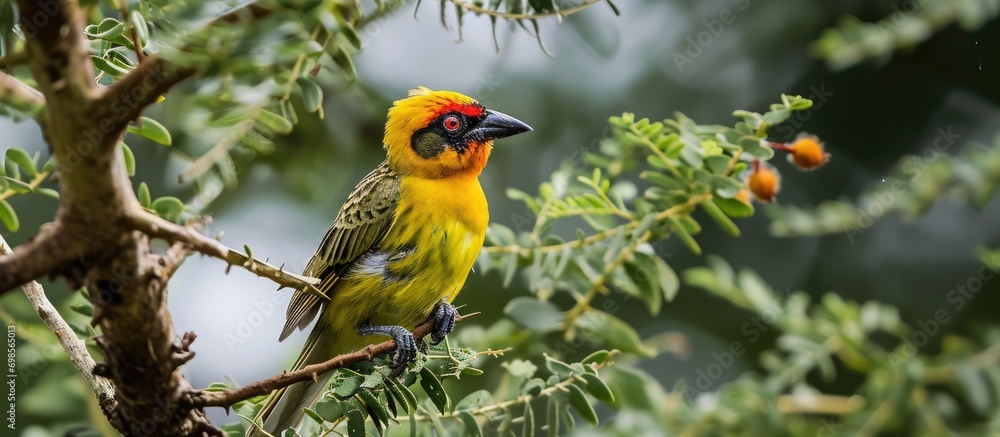 Uganda's endemic weaver bird, perched on an acacia tree in Queen ...