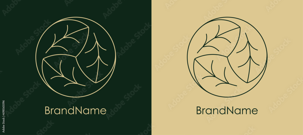 Sign with linear leaves connected in a circle for logo, icon, emblem ...