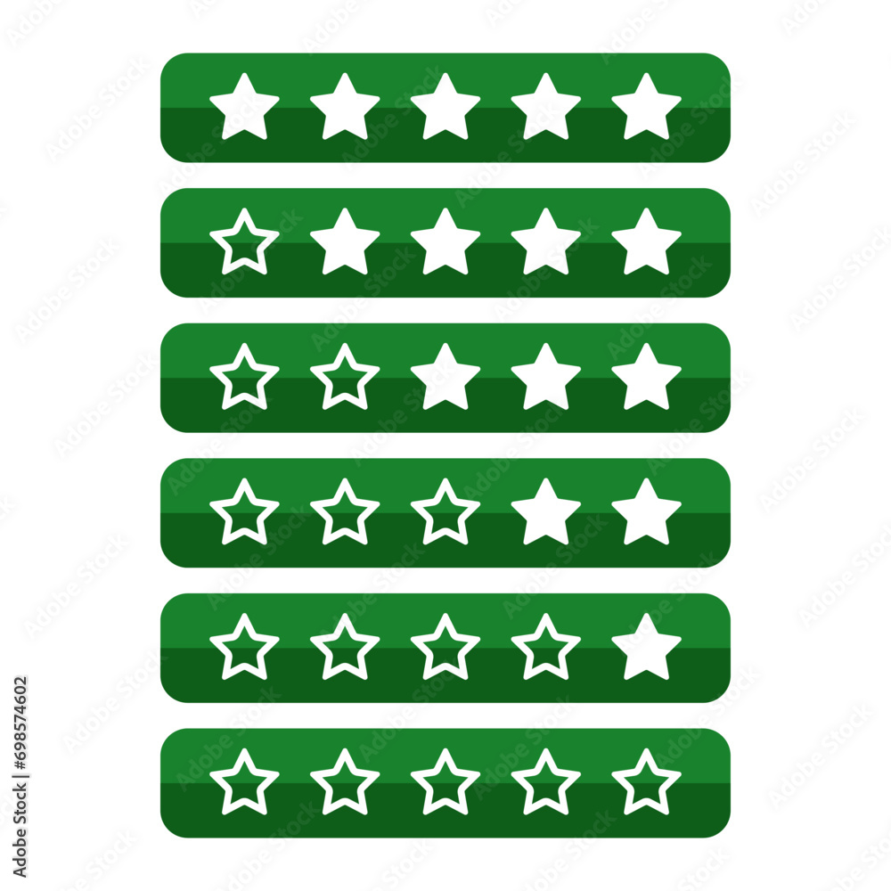 Rating Star Set In Green Rectangle Shape From Low To High Review ...
