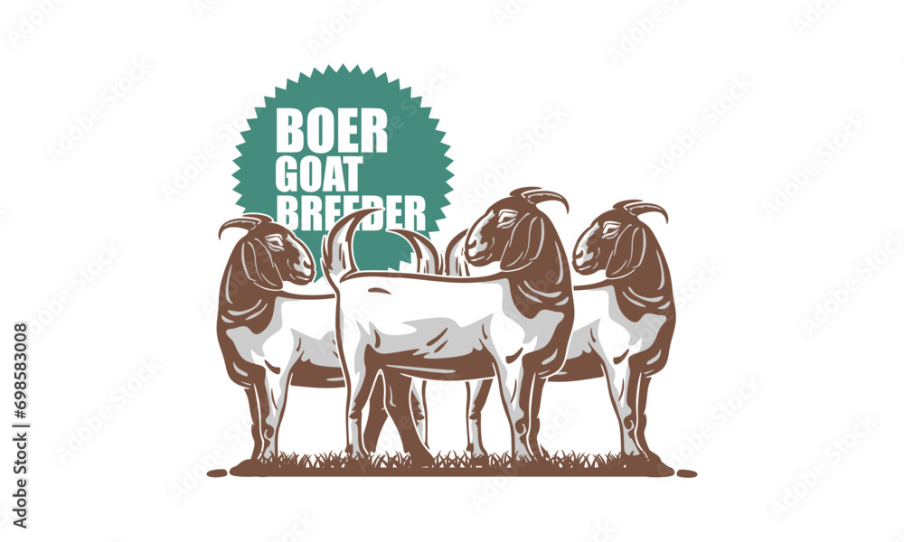 FEMALE BOER GOAT STANDING LOGO, silhouette of great ram walking in farm ...
