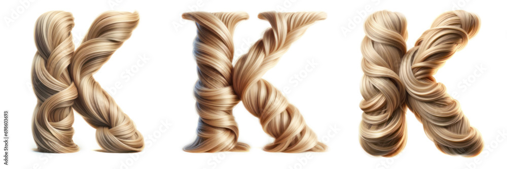Letter K - Hair Alphabet - Hair Letter set - White background - Glamour ...