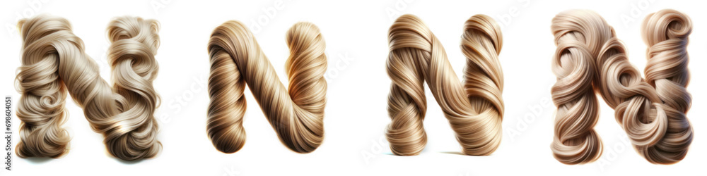 Letter N - Hair Alphabet - Hair Letter set - White background - Glamour ...