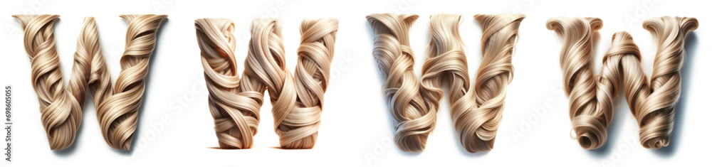 Letter W - Hair Alphabet - Hair Letter set - White background - Glamour ...