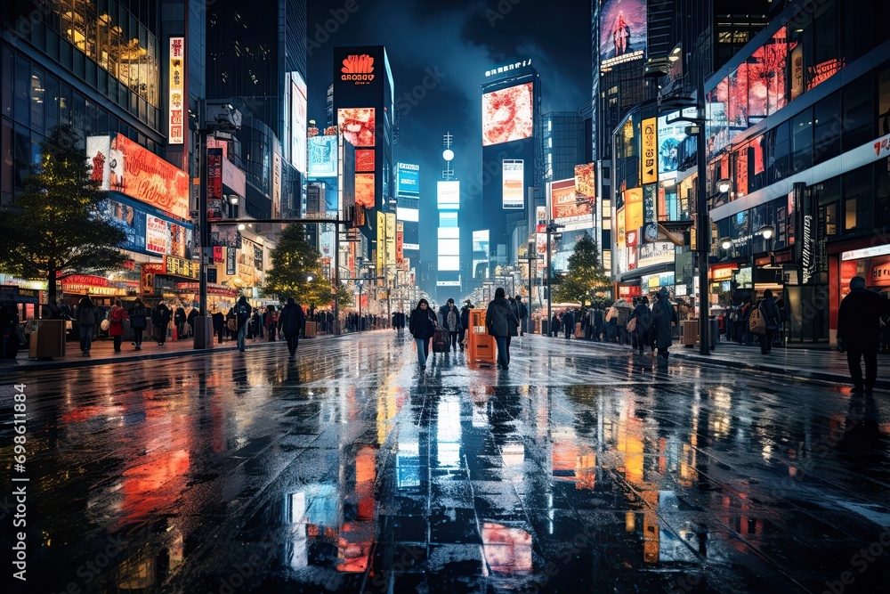 Bokeh of Shibuya Shopping Street. Shibuya crossing in Tokyo, neon night ...