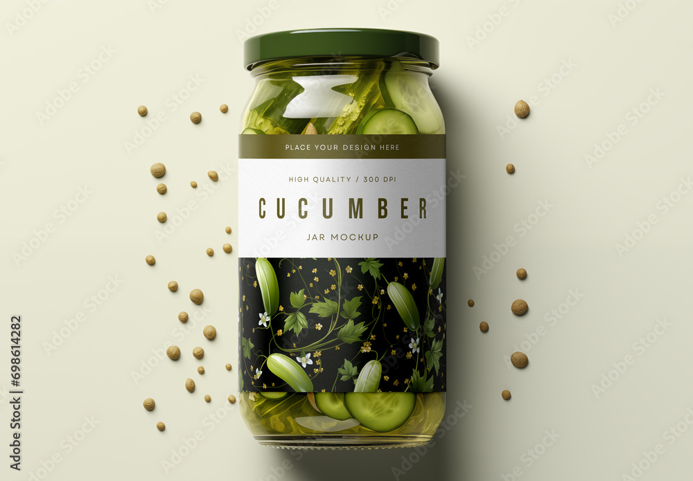 Cucumber Jar Mockup Generated With AI Stock Template | Adobe Stock