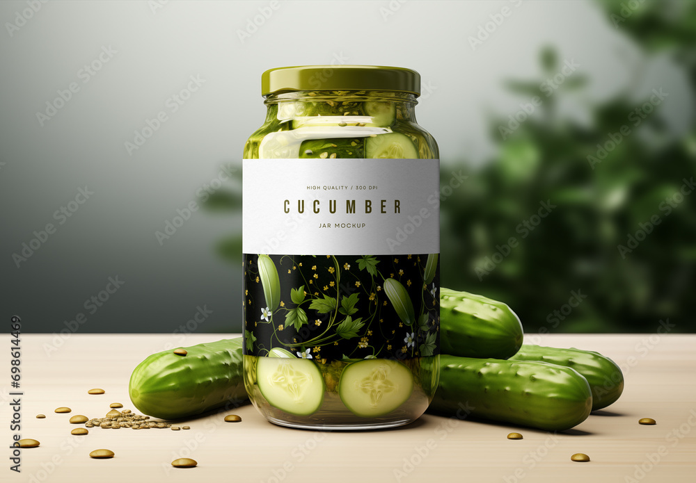 Cucumber Jar Mockup Generated With AI Stock Template | Adobe Stock