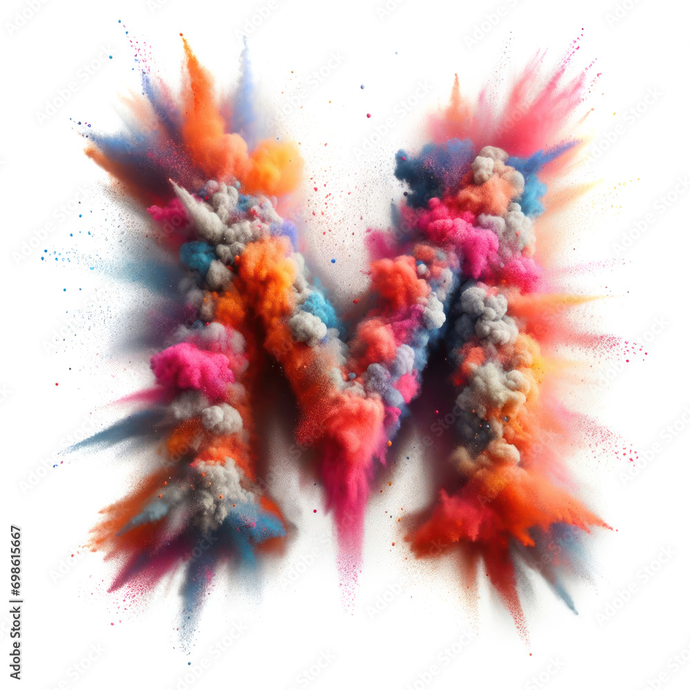 Letter M - Colored powder explosion font isolated on white background ...