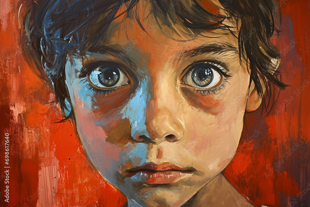 Innocent Eyes - A portrait of a child rendered in naive art style ...