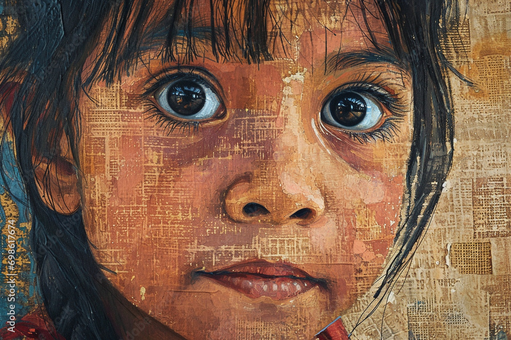 Innocent Eyes - A portrait of a child rendered in naive art style ...