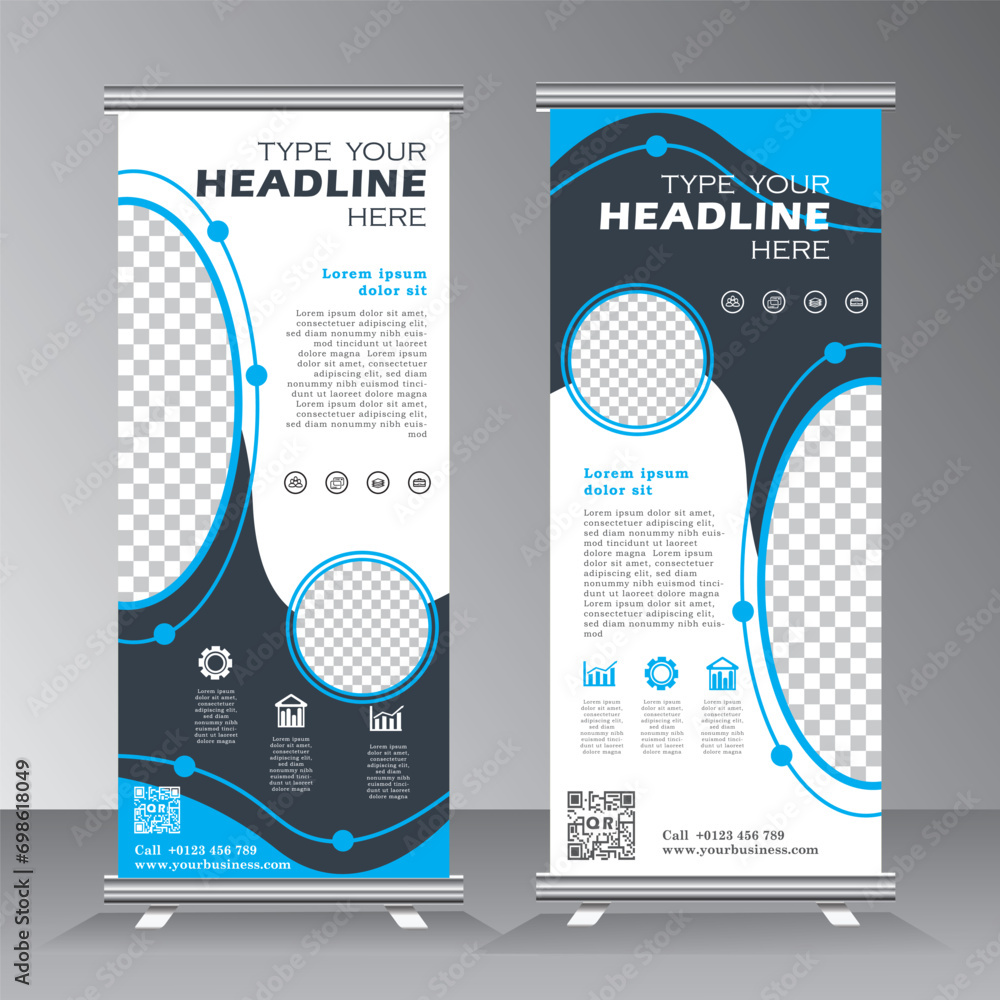 Roll up banner template design with image space, vertical banner layout ...