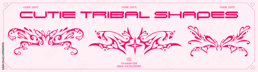 Vetor de Y2K tribal shapes in retro futuristic style. Cyberpunk ...