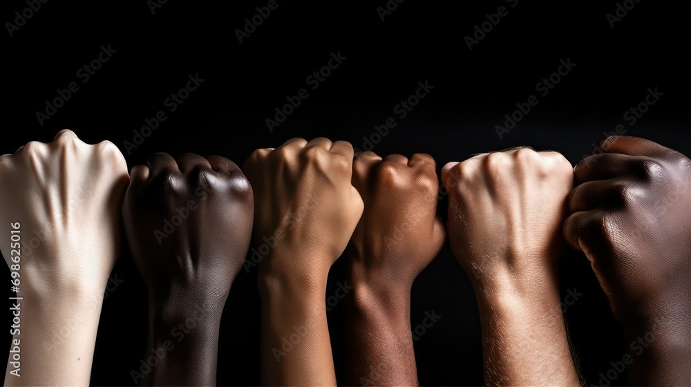 Raised fist of different skin colors, Fight against racism and racial ...