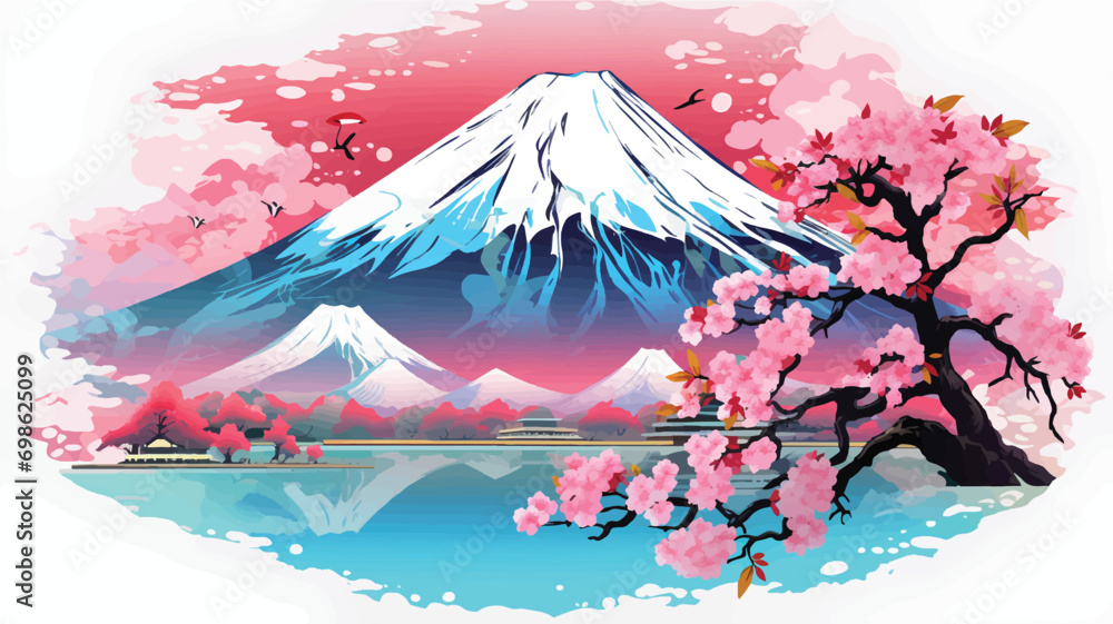 Vector drawing of Mount Fuji in Japan, Japan tourism concept. Stock ...