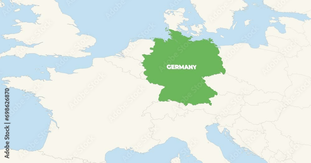 World Map Zoom In To Germany. Animation in 4K Video. Green Germany ...