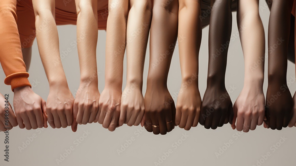 Arms of different skin tones, Racial unity to Fight against racism and ...