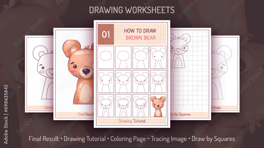 How to Draw a Brown Bear. Step by Step Drawing Tutorial. Draw Guide ...
