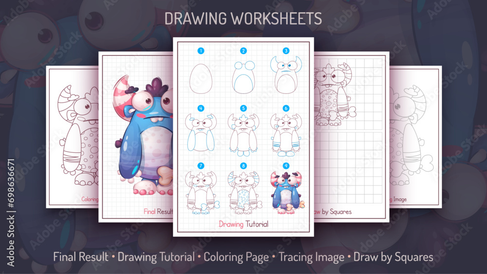 How to Draw a Monster. Step by Step Drawing Tutorial. Draw Guide ...