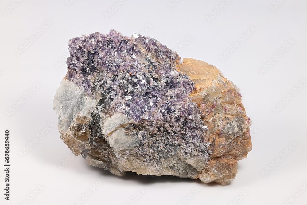 Lithium mica lepidolite and spodumene in albite matrix, sample from ...