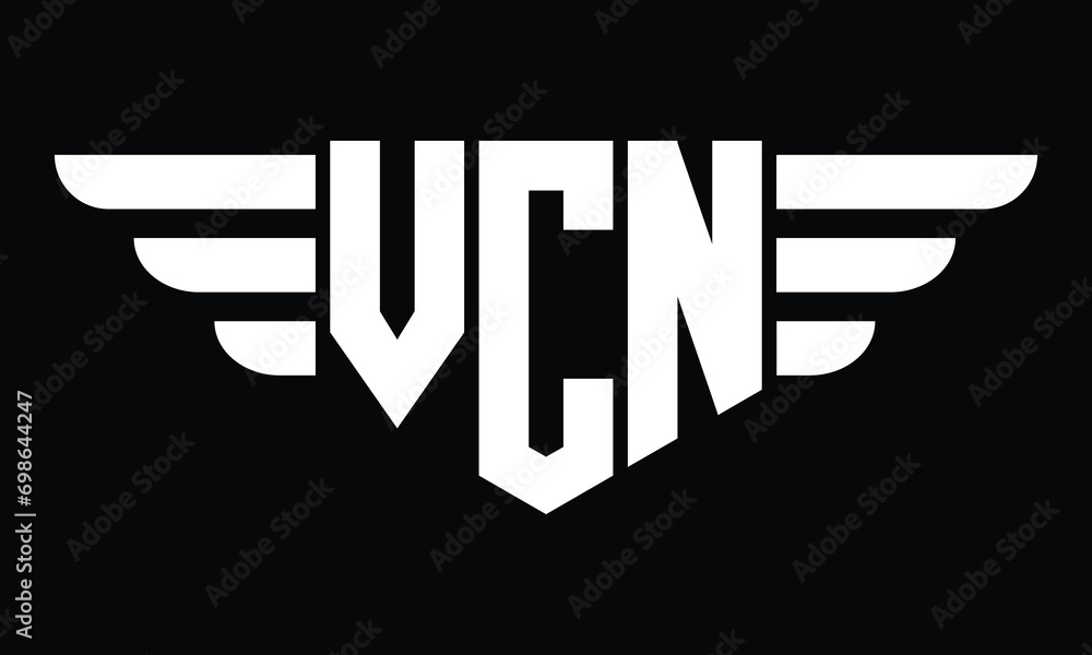 VCN three letter logo, creative wings shape logo design vector template ...