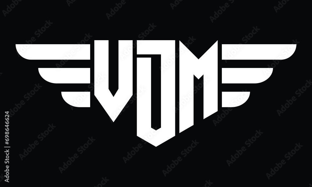 VDM three letter logo, creative wings shape logo design vector template ...
